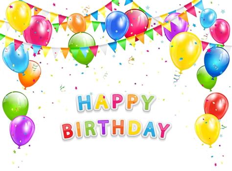 Fondo De Feliz Cumpleaños Con Globos Y Banderines En Blanco Vector