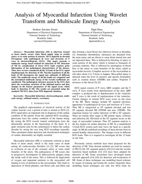 Pdf Analysis Of Myocardial Infarction Using Wavelet Transform And Multiscale Energy Analysis