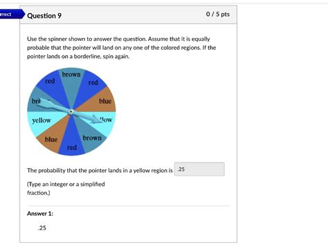 Solvedrrect Question 9 0 5 Pts Use The Spinner Shown To Answer The