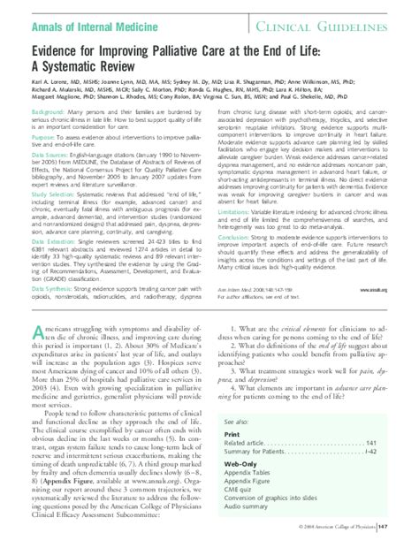 Pdf Evidence For Improving Palliative Care At The End Of Life A Systematic Review