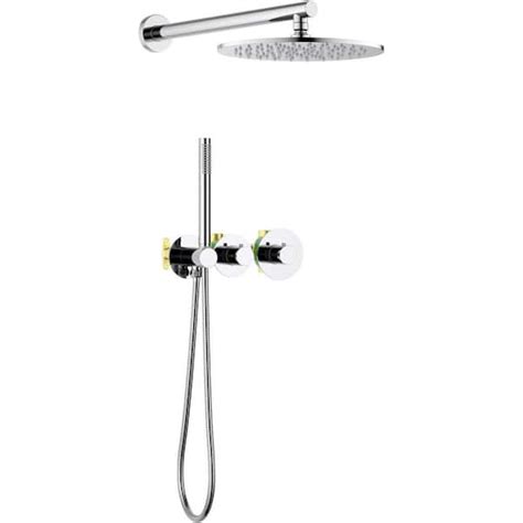 Kibi 2 Handle 1 Spray Shower Faucet 1 8 Gpm With Corrosion Resistant Wall Mount In Chrome Hd