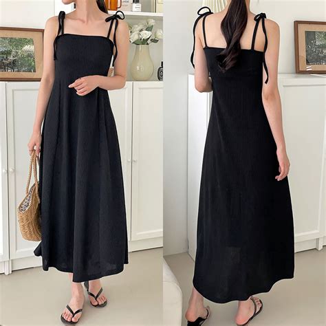 리본 끈 나시 플레어 롱원피스 민소매 뷔스티에 바캉스룩 비치룩 휴가룩 Op0098 빅사이즈 루즈핏 여름