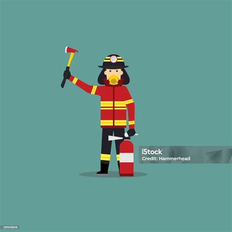 도끼와 소화기를 들고 있는 소방관 구조에 대한 스톡 벡터 아트 및 기타 이미지 구조 도끼 디자인 Istock