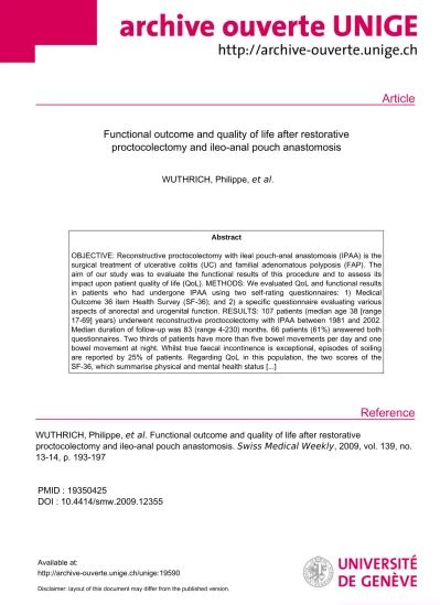 Functional Outcome And Quality Of Life After Restorative Proctocolectomy And Ileo Anal Pouch