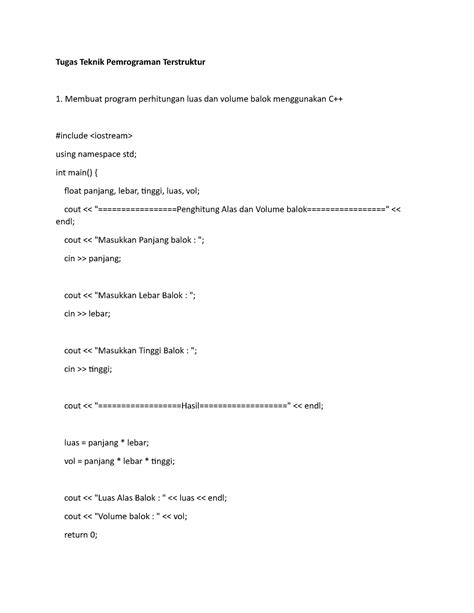 tugas tpt 2 membuat program menghitung rata rata dan luas volume
