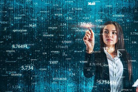 Premium Photo Attractive Young European Businesswoman Using Abstract Big Data Interface Screen