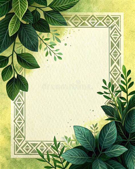 Geometric Border Pattern With Paper Texture And Mossy Grove Palette Stock Illustration