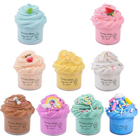 9 Pack Butter Slime Kit With Mint Leaf Watermelon Peach Lemon