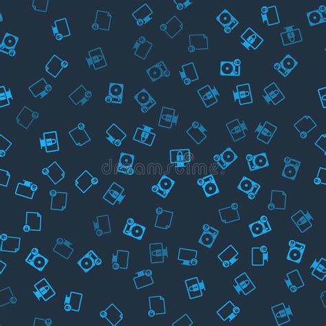 Set Lock On Monitor Hard Disk Drive And Lock And Document On Seamless Pattern Vector Stock