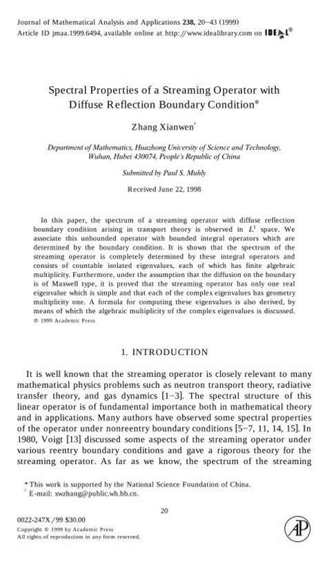 Pdf Spectral Properties Of A Streaming Operator With Diffuse Reflection Boundary Condition