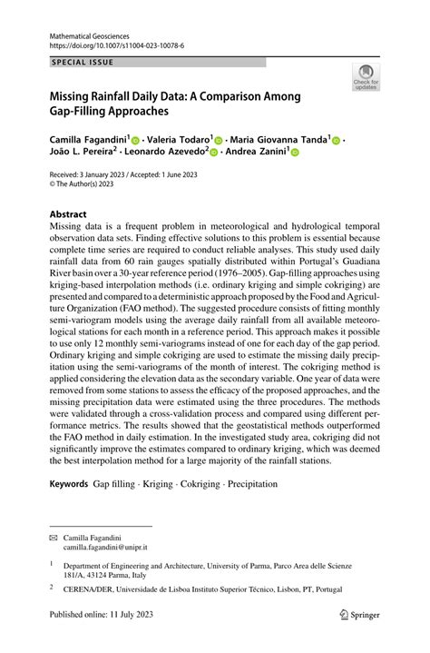 Pdf Missing Rainfall Daily Data A Comparison Among Gap Filling