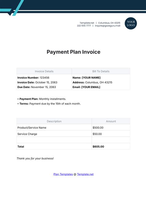 Free Payment Plan Invoice Template To Edit Online
