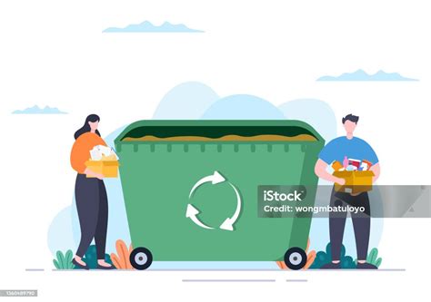 평평한 그림에서 배너 배경 및 웹에 적합한 생태 환경을 보호하기 위해 휴지통 유기 종이 또는 플라스틱으로 재활용 공정 감소에