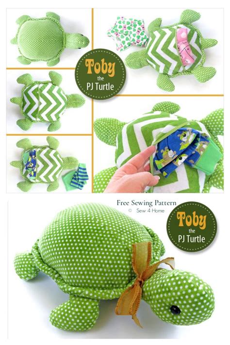 DIY Fabric PJ Turtle Free Sewing Pattern With Cuddle Pocket Fabric Art DIY Sewing Toys