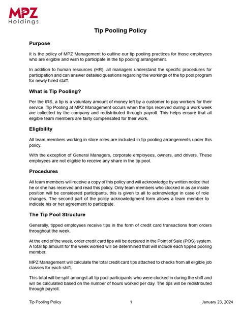 Tip Pooling Policy Pdf