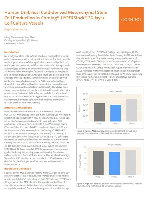 Human Umbilical Cord Derived Mesenchymal Stem Cell Production In Corning® Hyperstack® 36 Layer