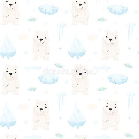 Seamless Vector Pattern With Polar Bear Ice Floes And Iceberg Winter Pattern On The Theme Of