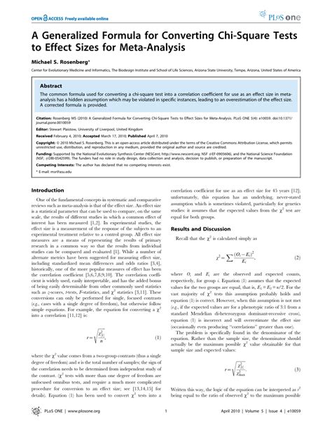 Pdf A Generalized Formula For Converting Chi Square Tests To Effect Sizes For Meta Analysis