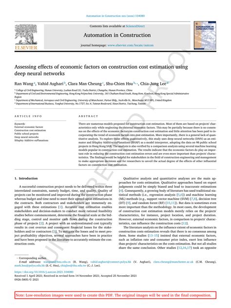 Pdf Assessing Effects Of Economic Factors On Construction Cost Estimation Using Deep Neural