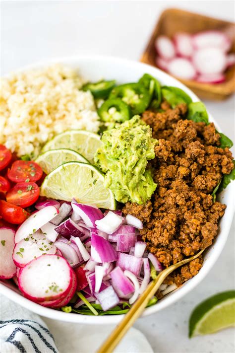 Ground Beef Taco Bowls With Cauliflower Rice Whole30 Paleo Keto