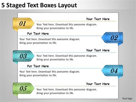 2013 Business Ppt Diagram 5 Staged Text Boxes Layout Powerpoint Template PowerPoint
