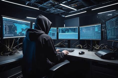 Premium Ai Image Shot From The Back To Hooded Hacker Breaking Into