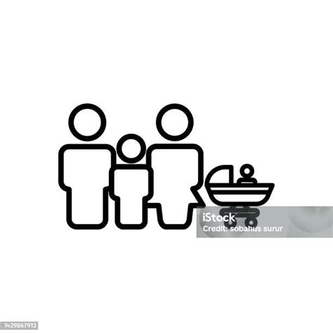 패밀리 라인 아이콘입니다 유모차에있는 아버지 어머니 자녀 및 아기 편집 가능한 간단한 디자인 디자인 템플릿 벡터 가족에 대한 스톡 벡터 아트 및 기타 이미지 Istock