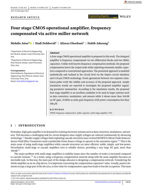 Engineering Reports 2023 Attar Four Stage Cmos Operational Amplifier Frequency Compensated