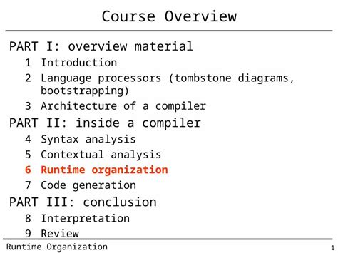 Ppt Runtime Organization Chapter 6 1 Course Overview Part I