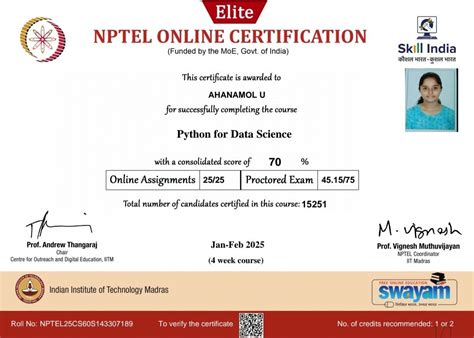 nptel pythonfordatascience datascience ai lifelonglearning python… ahanamol u
