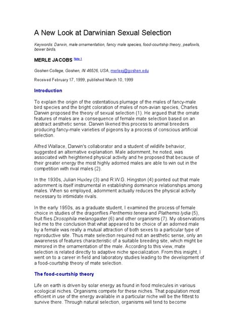 A New Look At Darwinian Sexual Selection Pdf Peafowl Natural Selection