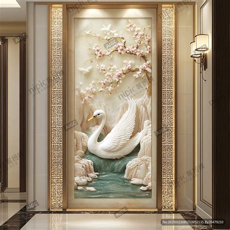 Ai创作图白天鹅 梅花 壁画 艺术 装饰 家居 墙面 设计 风格 现代 简约 优雅 自然 宁静 昵图网