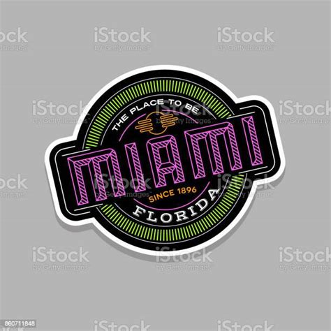마이애미 플로리다입니다 T 셔츠에 대 한 선형 엠 블 럼 디자인 여행 스티커 및 패치 마이애미에 대한 스톡 벡터 아트 및 기타 이미지 마이애미 여행지 스티커 플로리다