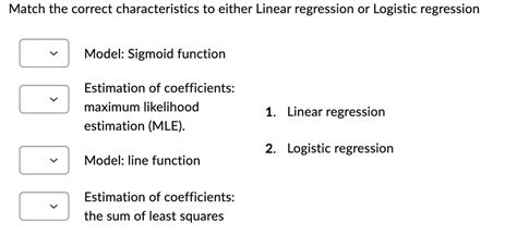 Solved Match The Correct Characteristics To Either Linear Regression
