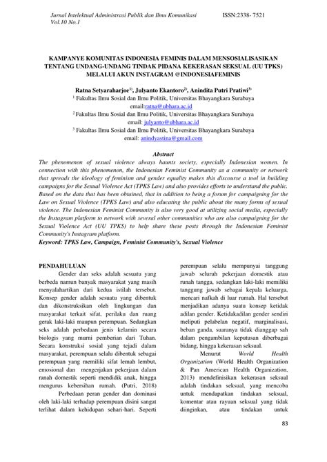 PDF KAMPANYE KOMUNITAS INDONESIA FEMINIS DALAM MENSOSIALISASIKAN TENTANG UNDANG UNDANG TINDAK