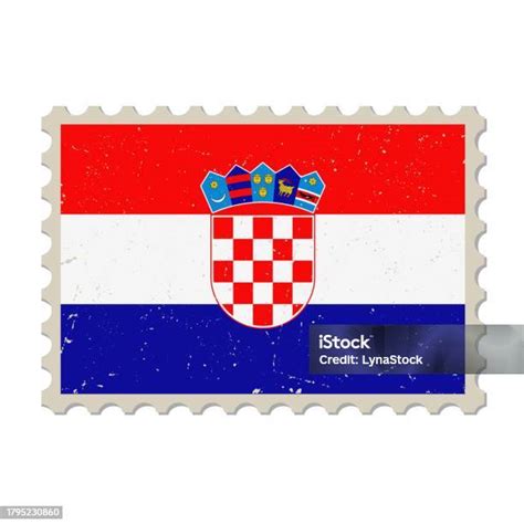 크로아티아 그런 지 우표 빈티지 엽서 벡터 일러스트 레이 션 와 크로아티아 국기 와 백색 배경 고립된 통하고 있는 복고풍 스타일 고무도장에 대한 스톡 벡터 아트 및 기타
