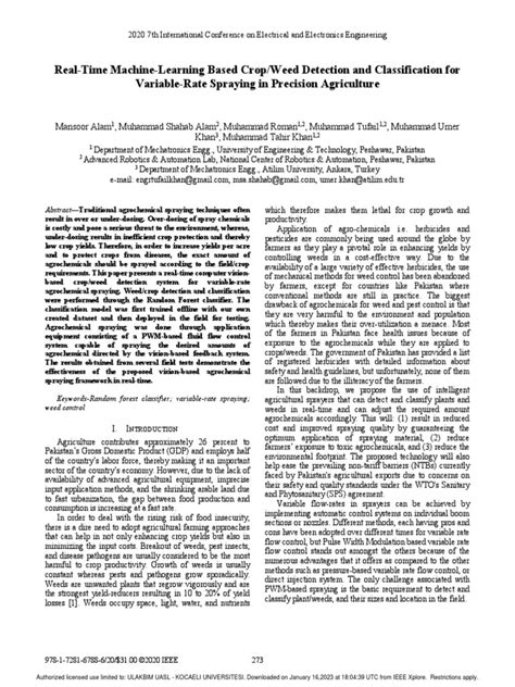 real time machine learning based crop weed detection and classification for variable rate