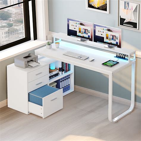 Inval Modern Corner Desk With 2 Drawers And Cabinet Washed Oak