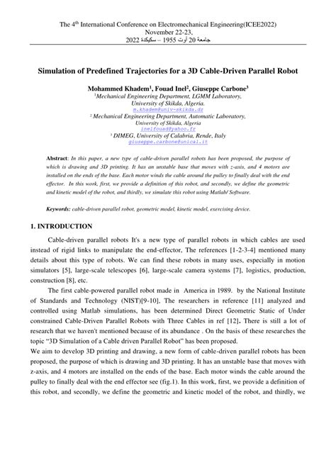 Pdf Simulation Of Predefined Trajectories For A 3d Cable Driven