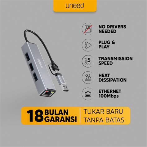 Jual UNEED USB Type C HUB To USB 3 0 Gigabit Ethernet RJ45 UUH203CA Shopee Indonesia