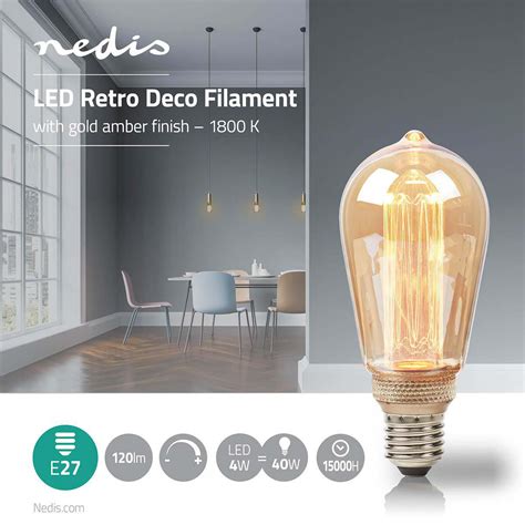Led Filament Bulb E St W Lm K Dimmable With Gold Amber Finish