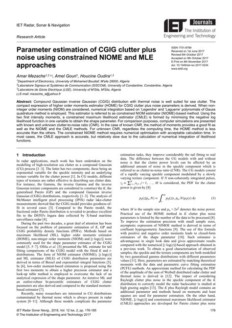 Pdf Parameter Estimation Of Cgig Clutter Plus Noise Using Constrained