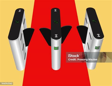 상단 플랩 게이트 장벽 허가 없이 통로를 차단하는 플랩 게이트 장벽 보안 게이트 벡터 일러스트 레이 션 0명에 대한 스톡 벡터