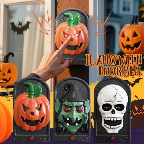 8 Inch Halloween Decor Pumpkin Lights Big Skull Button Sounding Haunted