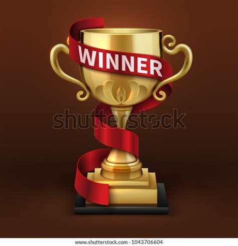 빨간색 우승 리본이 달린 골든 트로피 스톡 벡터로열티 프리 1043706604