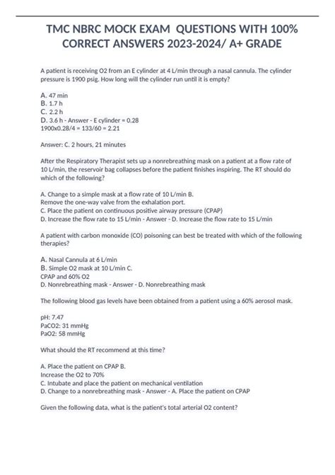 TMC NBRC MOCK EXAM QUESTIONS WITH CORRECT ANSWERS A GRADE TMC NBRC MOCK Stuvia US
