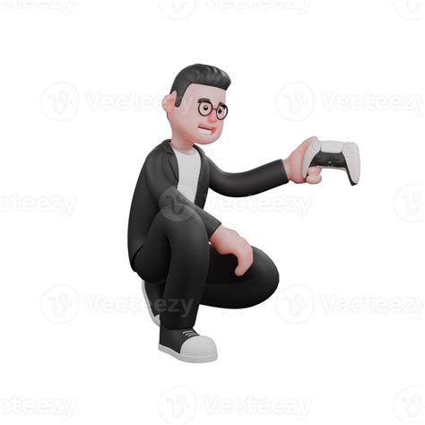 3d Male Editor Character In Action A Male Editor Kneels Holding A