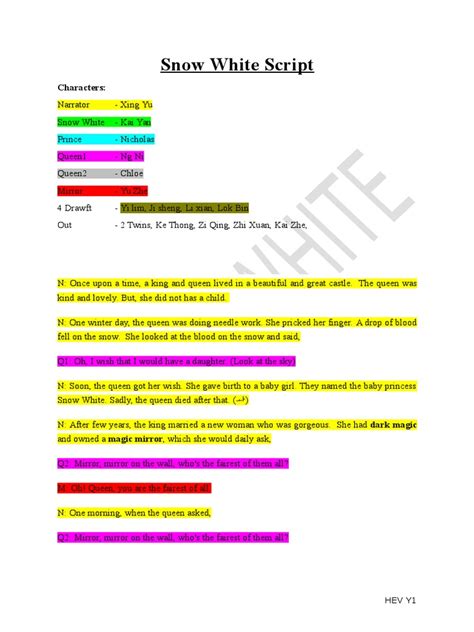 Snow White Script Edited Pdf Snow White