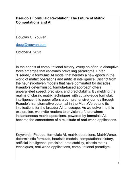 Pdf Pseudos Formulaic Revolution The Future Of Matrix Computations And Ai