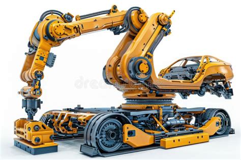 A Crane Lifting A Robotic Car Useful For Illustrations On Technology And Innovation Stock Image